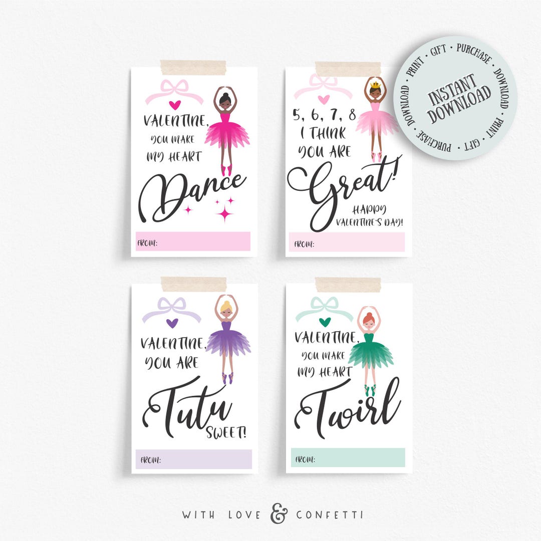 Ballerina Valentine's Day Cards, Dancer Classroom Valentine's Day Cards ...