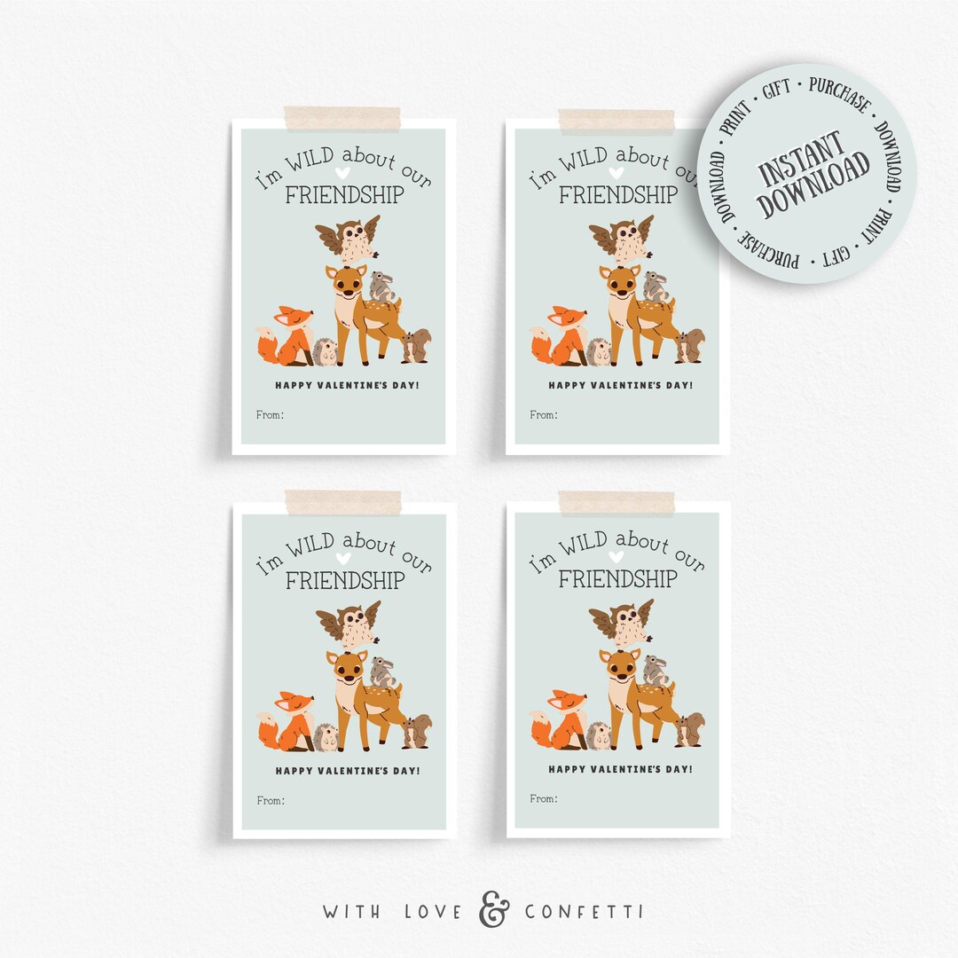 Woodland Valentines Day Printable Cards, Instant Download Forest Animal ...
