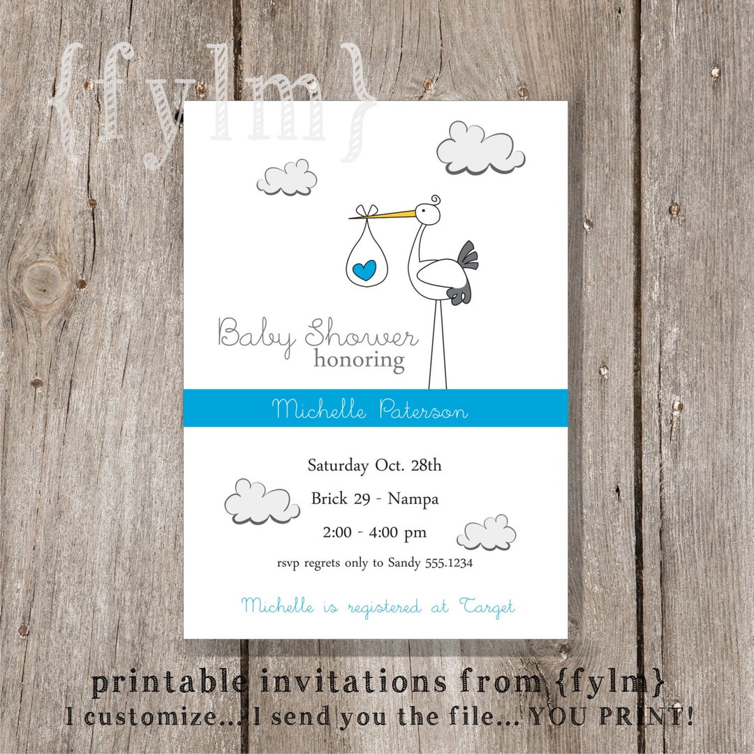 STORK Baby Shower Printable Party Invitations I Design YOU - Etsy