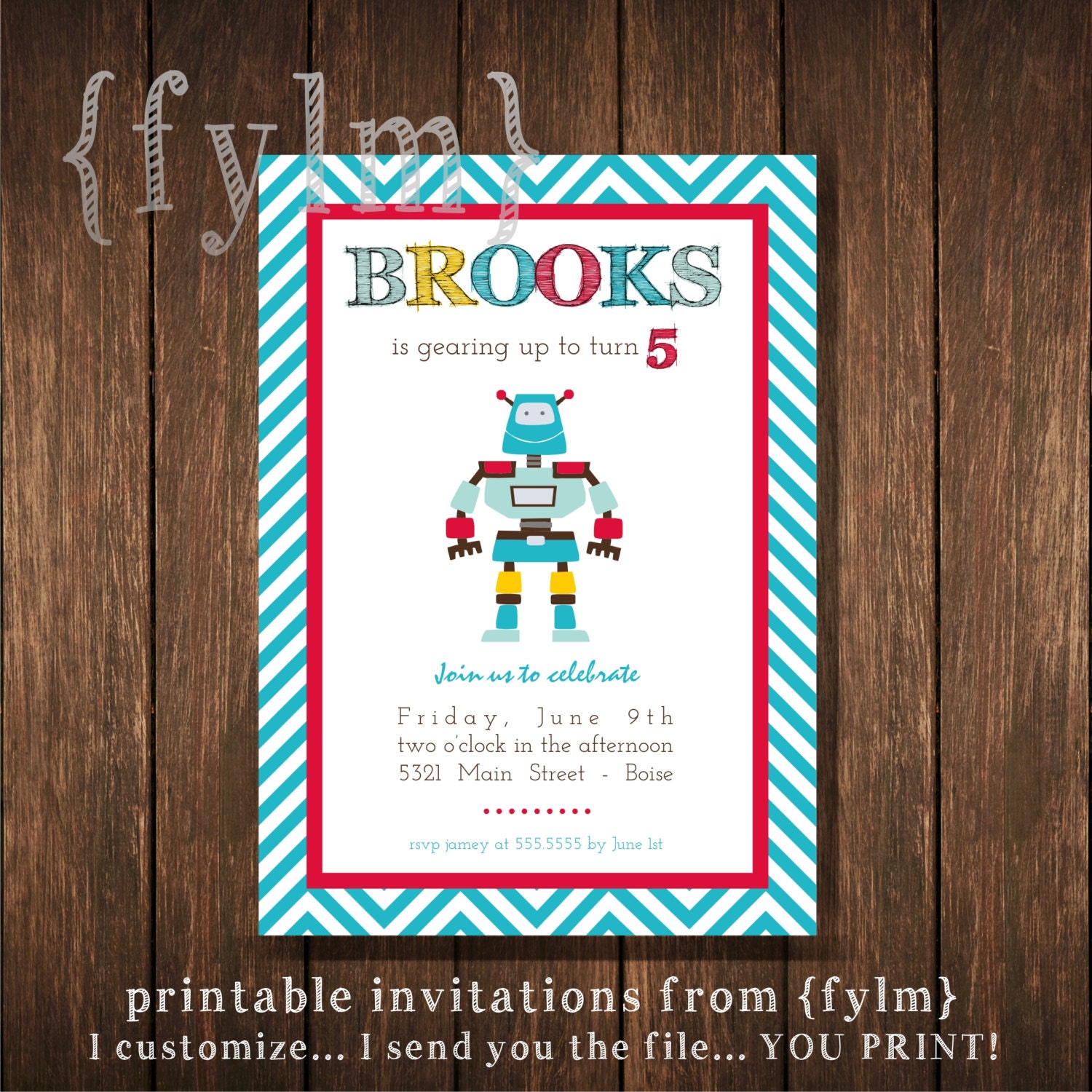ROBOT Printable Party Invitations I design YOU PRINT | Etsy