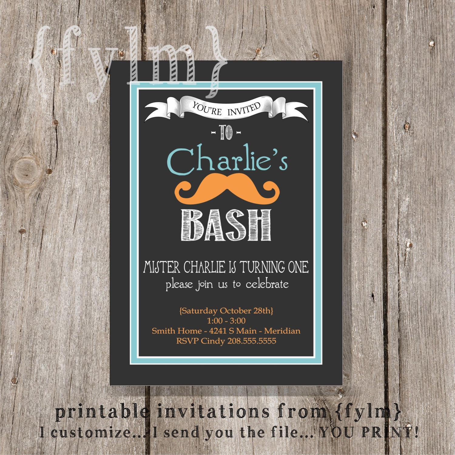 MUSTACHE BASH Party Printable Party Invitations I design | Etsy