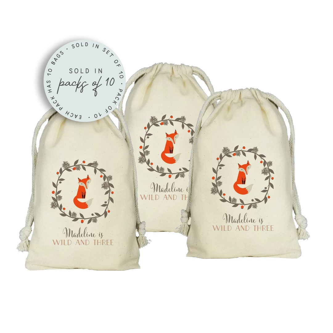 Woodland Fox Party Favor Bags, Set of 10 Custom Favor Bags, Fox Theme ...