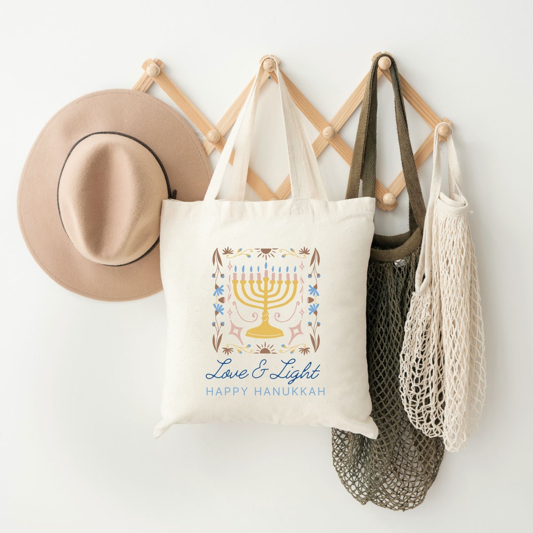 Hanukkah Holiday Tote Bag, Modern Jewish Holiday Gift Bag, Happy ...