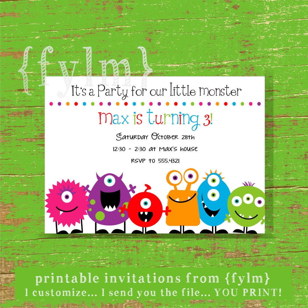 MONSTER Party Printable Party Invitations I Design YOU PRINT - Etsy