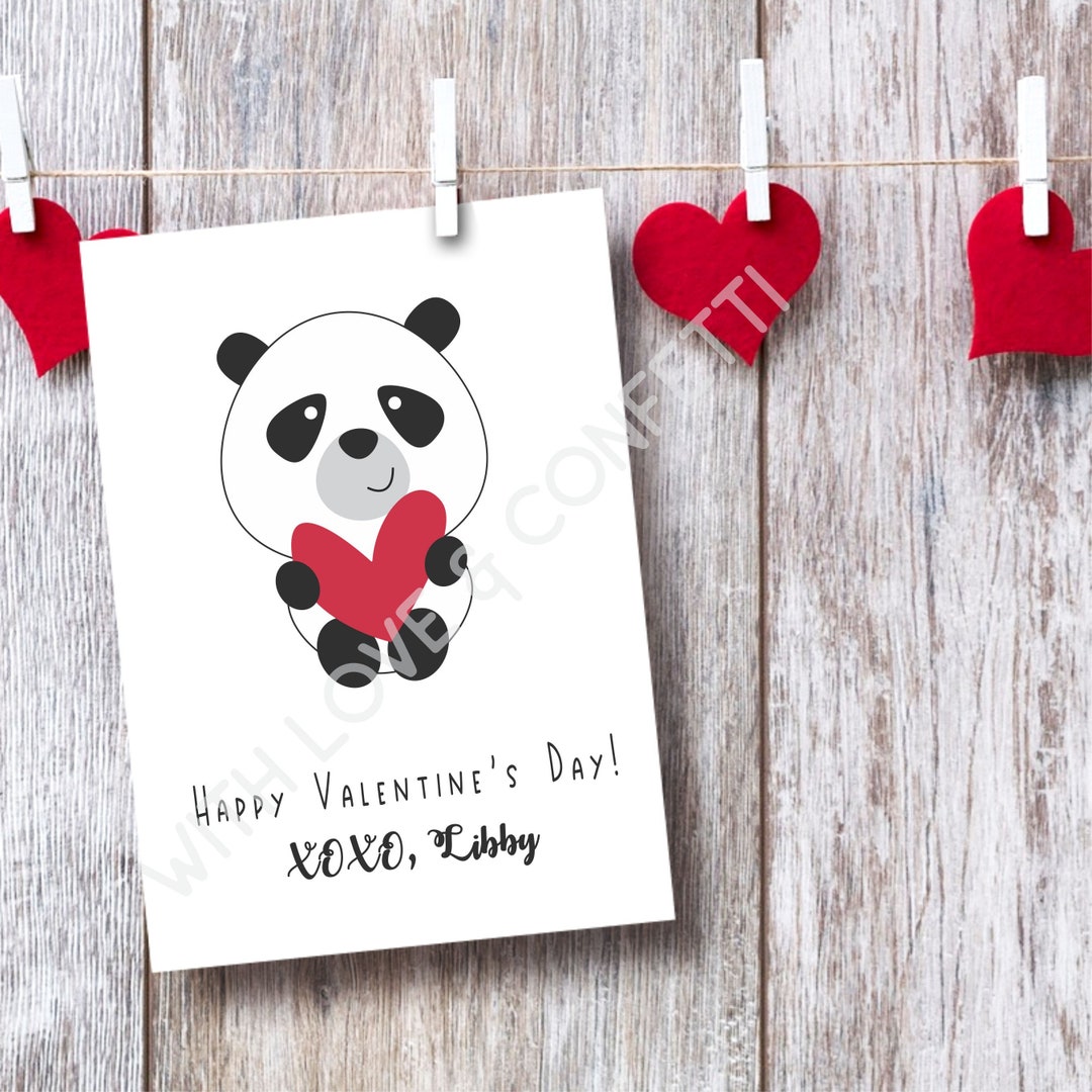 PANDA VALENTINE Printable CARDS Personalize With Name of Your Choice - Etsy