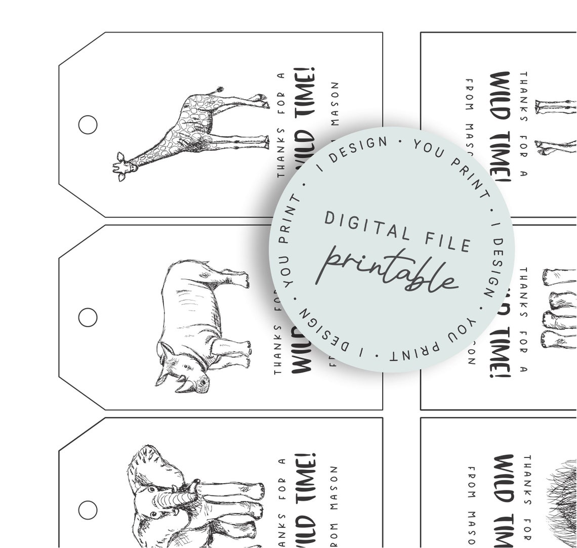 Wild Animal Printable Party Tags, Party Animal Favor Tags, Printable ...