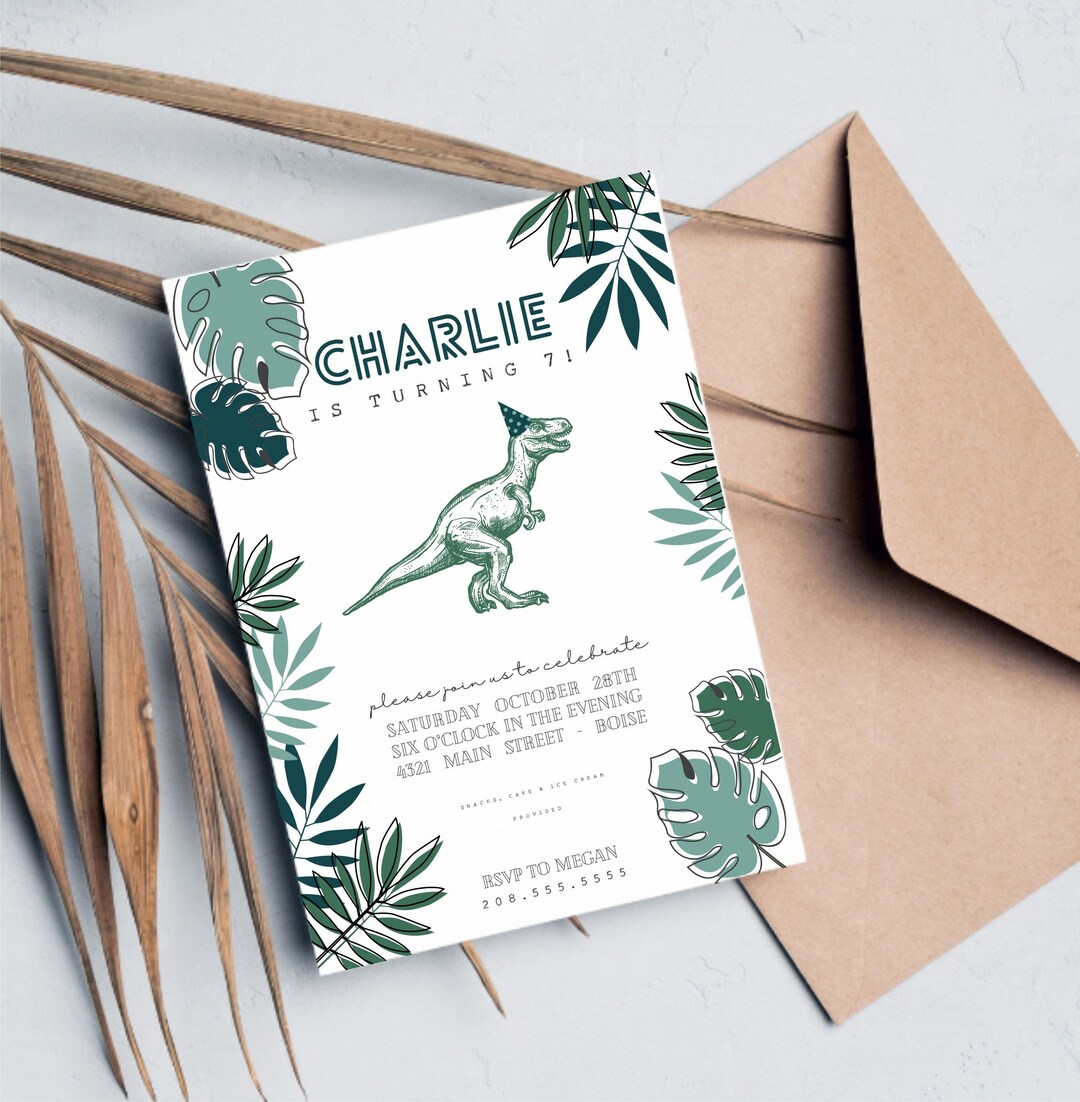 DINOSAUR Printable Party Invitations, Dinosaur Birthday Theme Invite ...