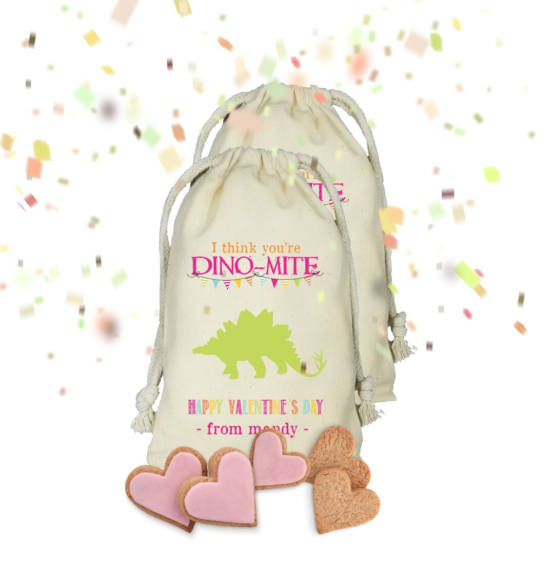 DINOSAUR GIRL Dino-mite Valentine Personalized VALENTINE Favor Bags Set ...