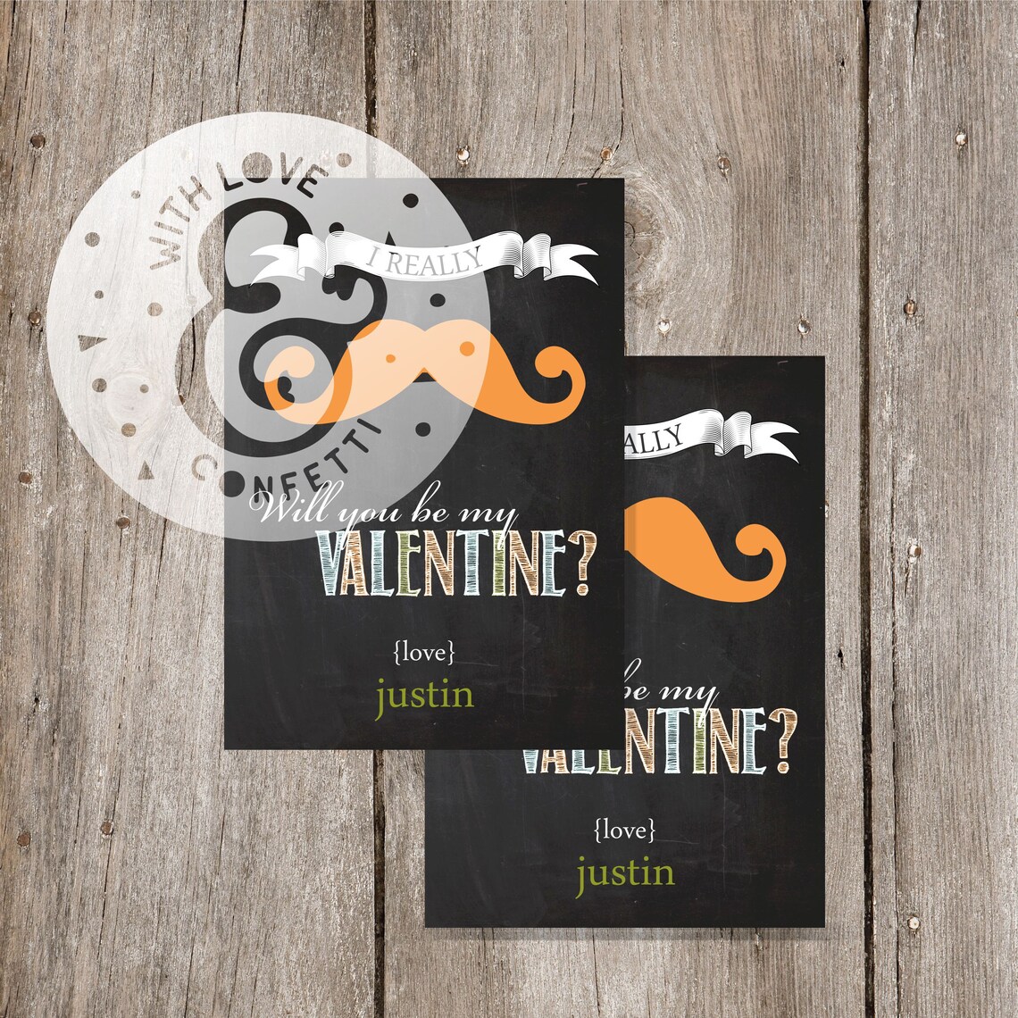 MUSTACHE VALENTINE Printable CARDS Personalize With Name of - Etsy