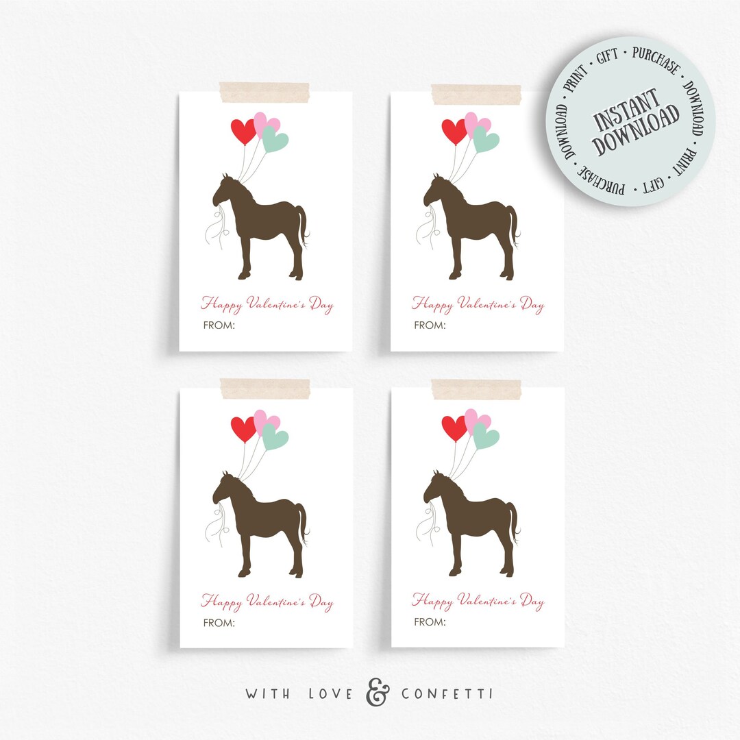 Horse Valentine's Day Cards, Classroom Valentine's Day Cards, Instant ...