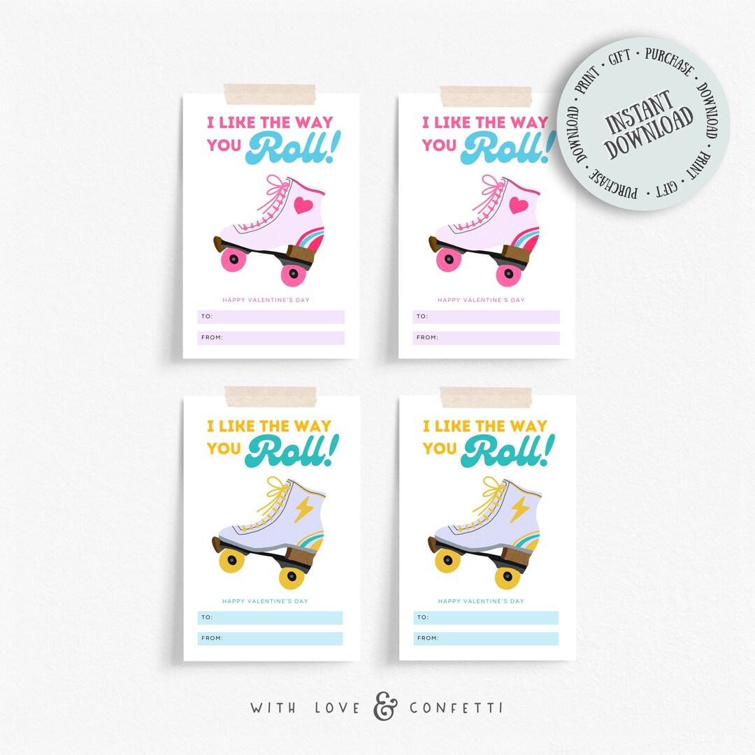 Roller Skate Valentine's Day Cards, Classroom Valentine's Day Cards ...