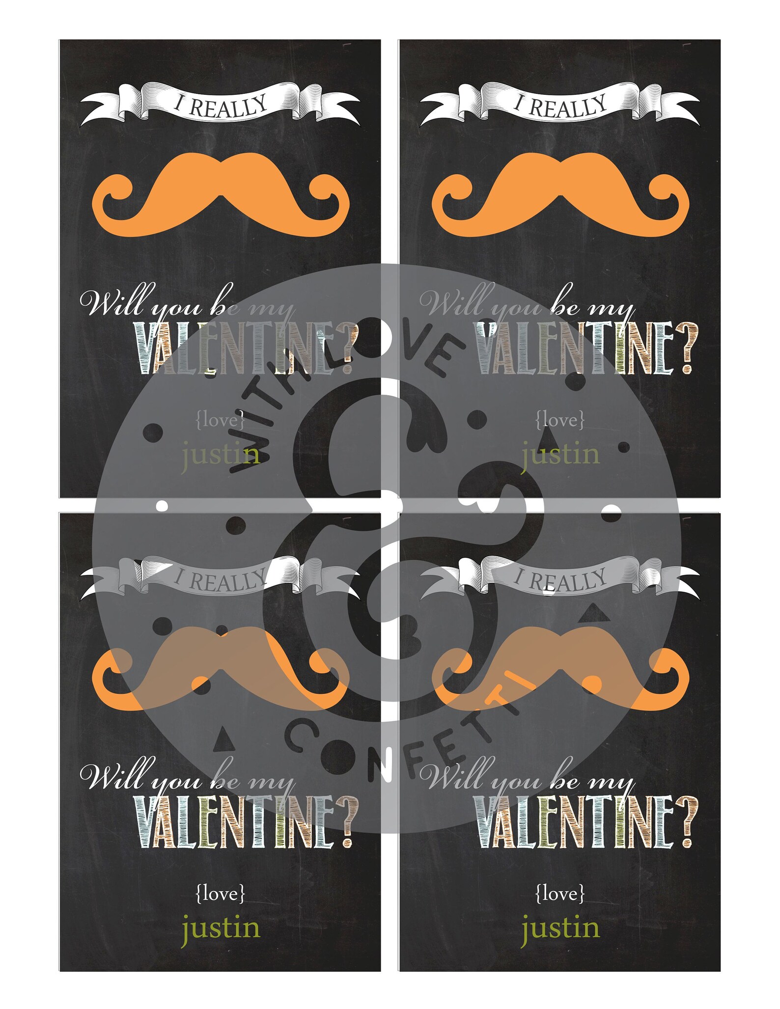 MUSTACHE VALENTINE Printable CARDS Personalize With Name of - Etsy