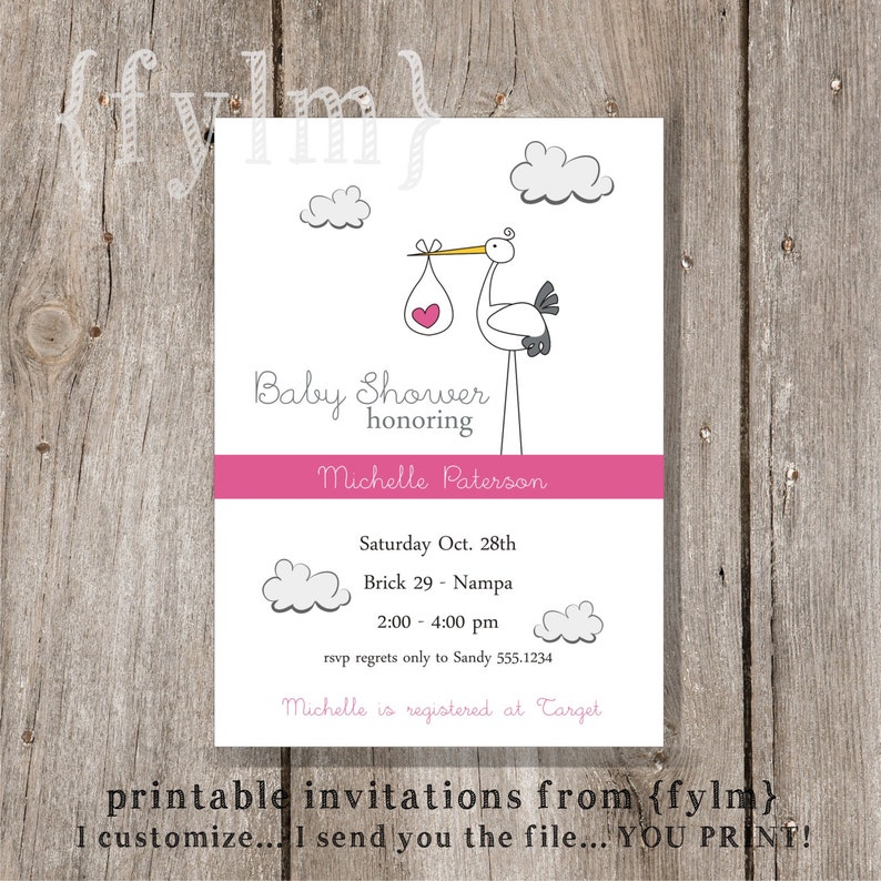 STORK Baby Shower Printable Party Invitations I Design YOU - Etsy