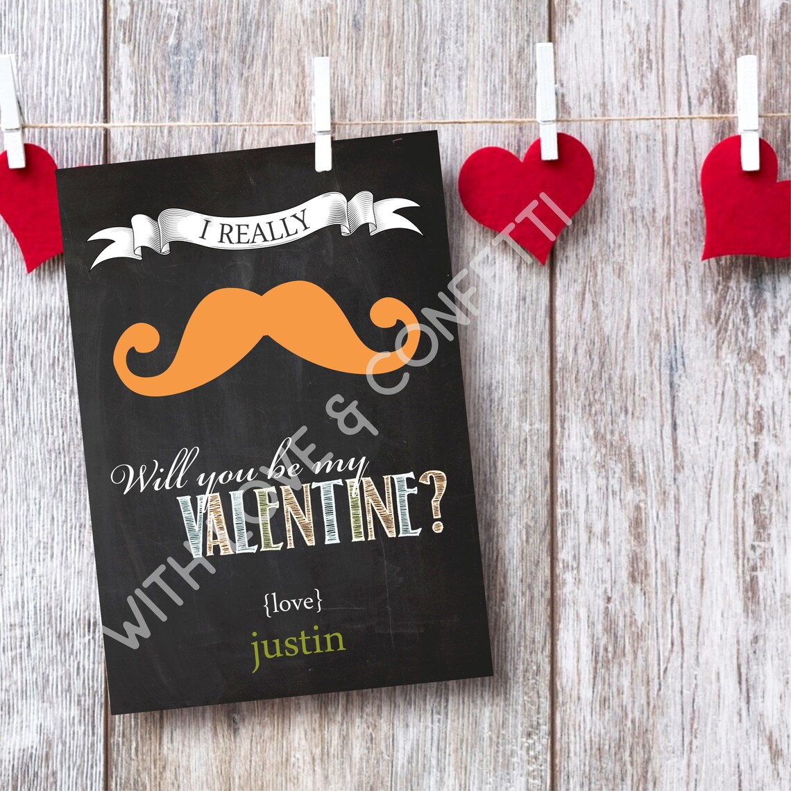 MUSTACHE VALENTINE Printable CARDS Personalize With Name of - Etsy