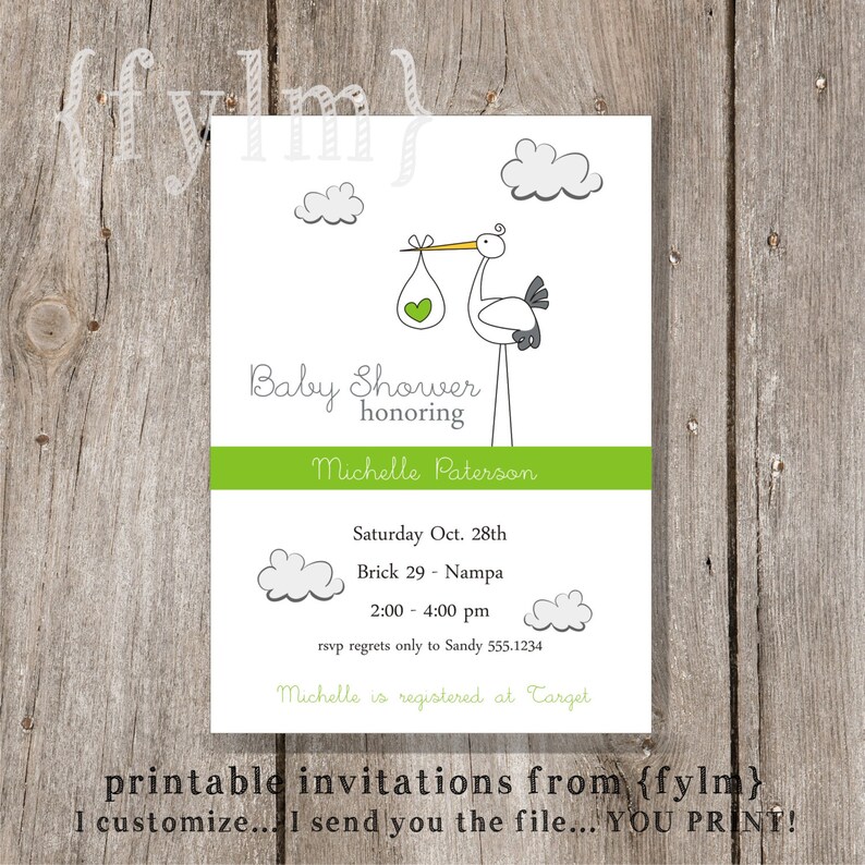STORK Baby Shower Printable Party Invitations I Design YOU - Etsy