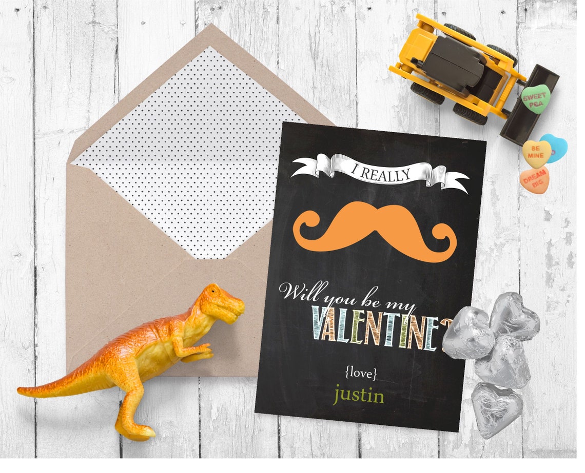 MUSTACHE VALENTINE Printable CARDS Personalize With Name of - Etsy