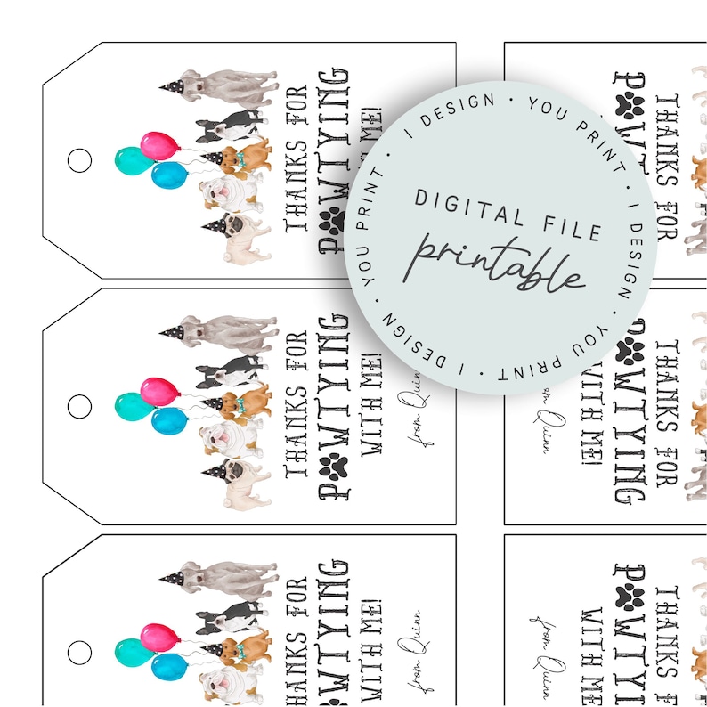 Puppy Pawty Favor Tags Printable Dog Favor Tags Dog Party - Etsy