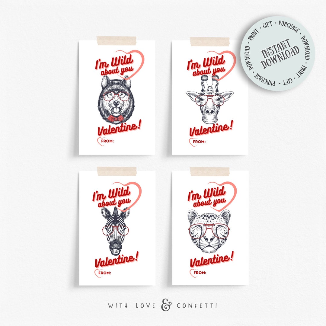 Wild Animal Valentine's Day Cards, Modern Classroom Valentine's Day ...