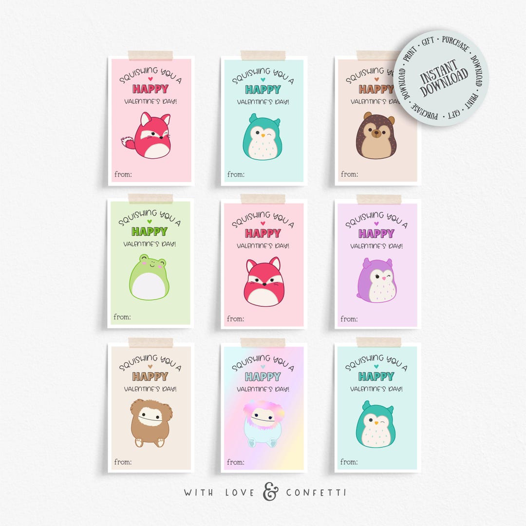 SQUISH School Valentine's Cards, Instant Download Squishy Valentine ...