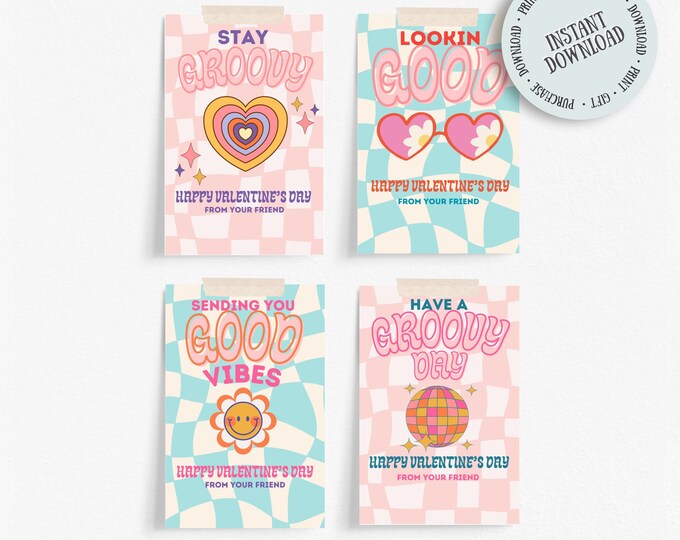 GROOVY Valentine's Day Cards, Classroom Valentine's Day Cards, Instant ...
