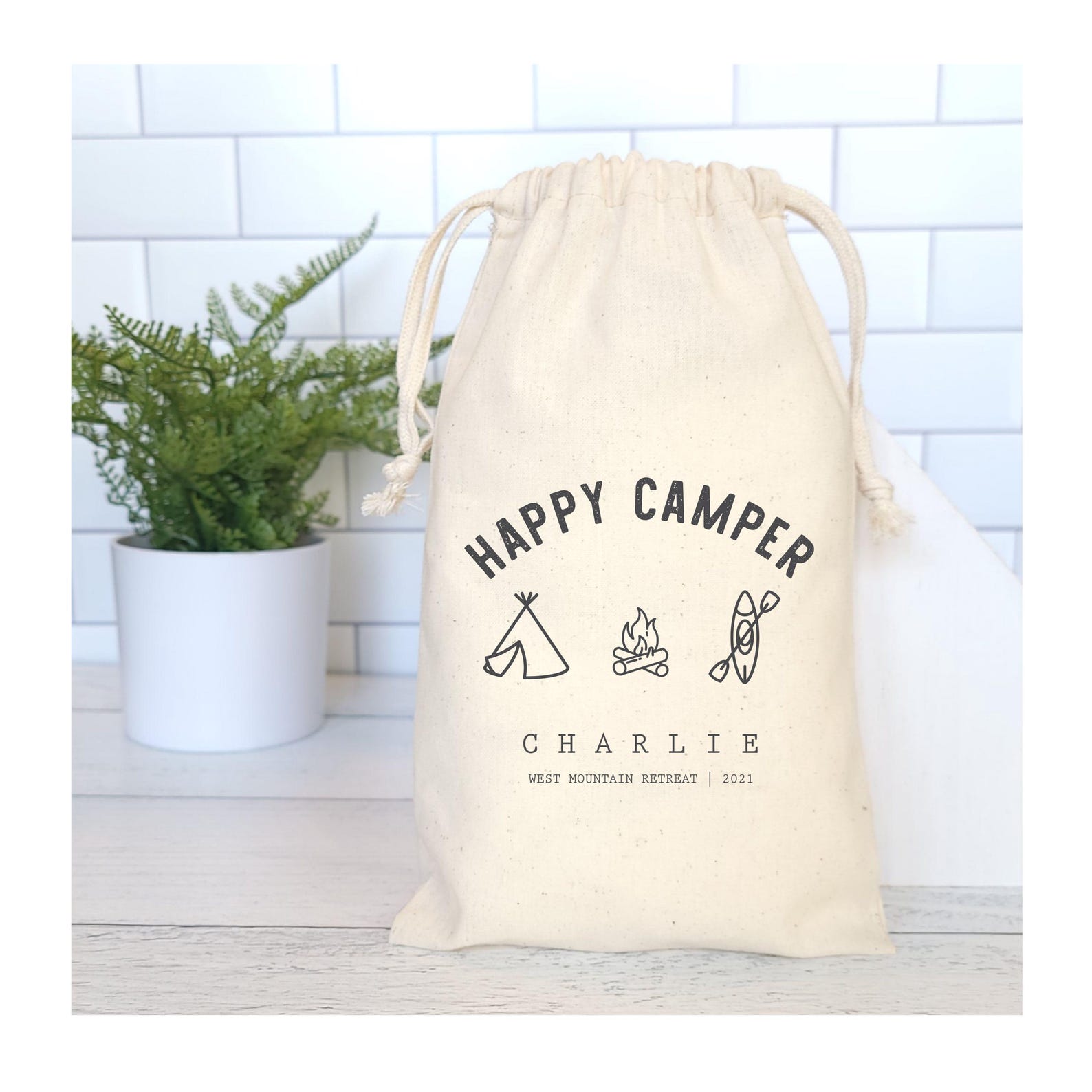 Happy Camper Party Favor Bags, Custom Camping Favors, Personalized Camp ...