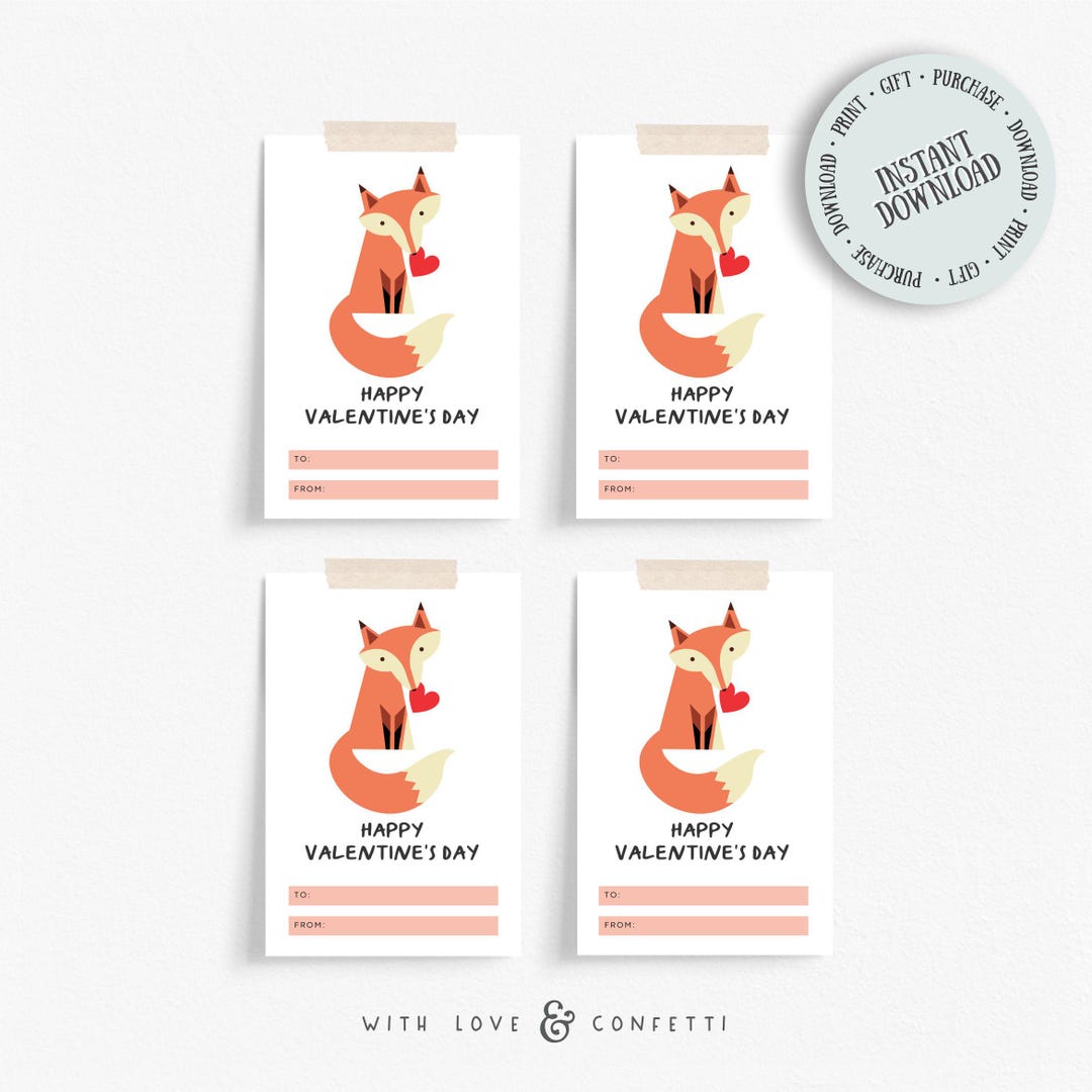 Woodland Fox Valentine's Day Cards, Modern Classroom Valentine's Day ...