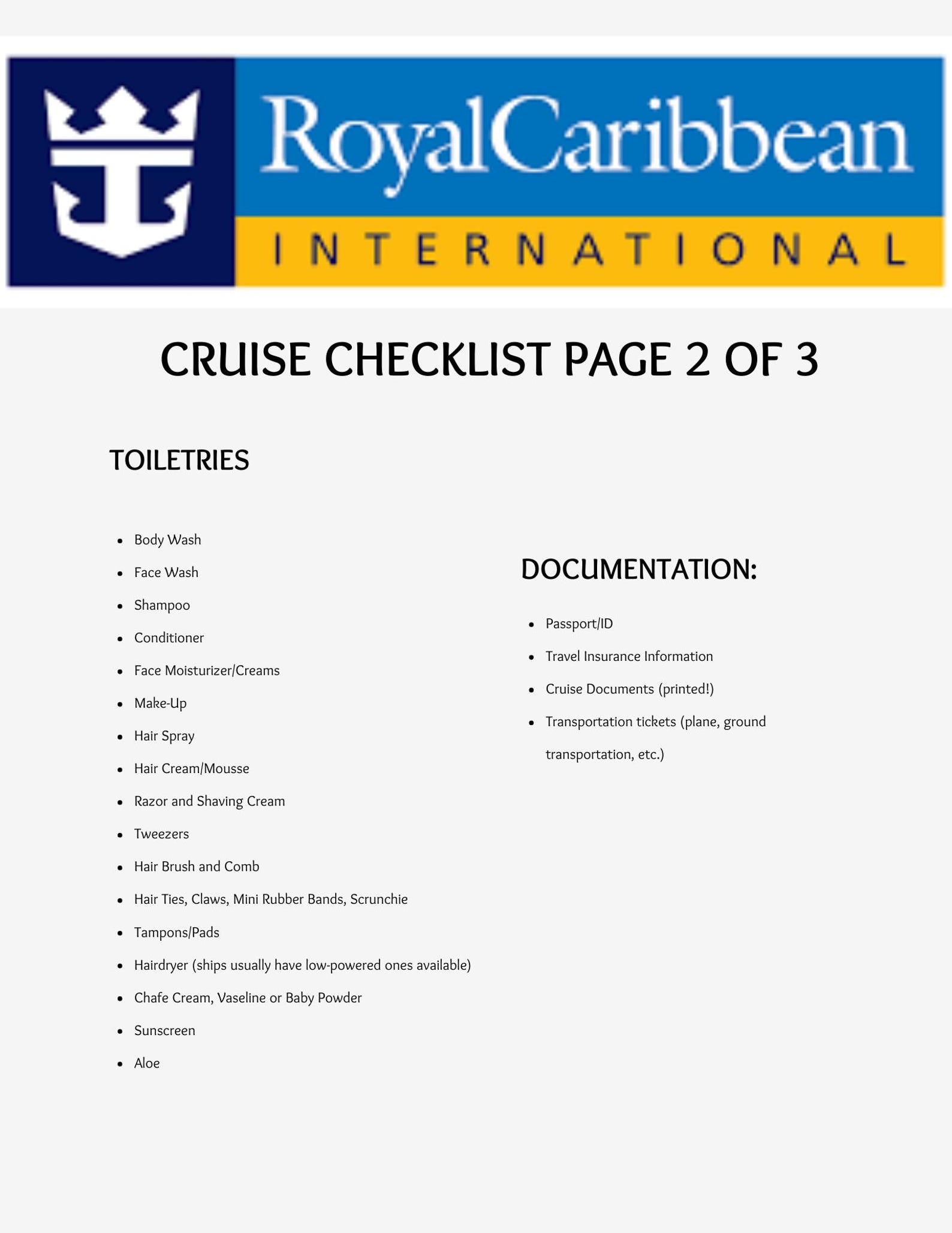 Cruise Ship COMPLETE Packing List - Etsy