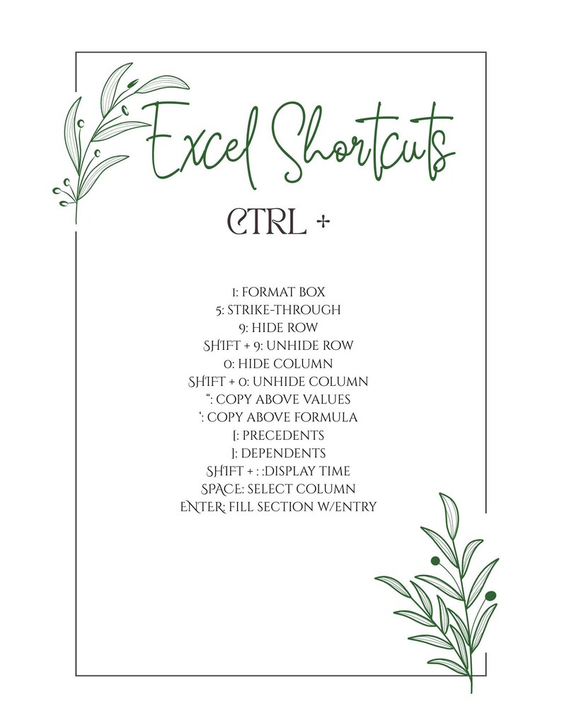 Excel Spreadsheet Cheat Sheet - Etsy