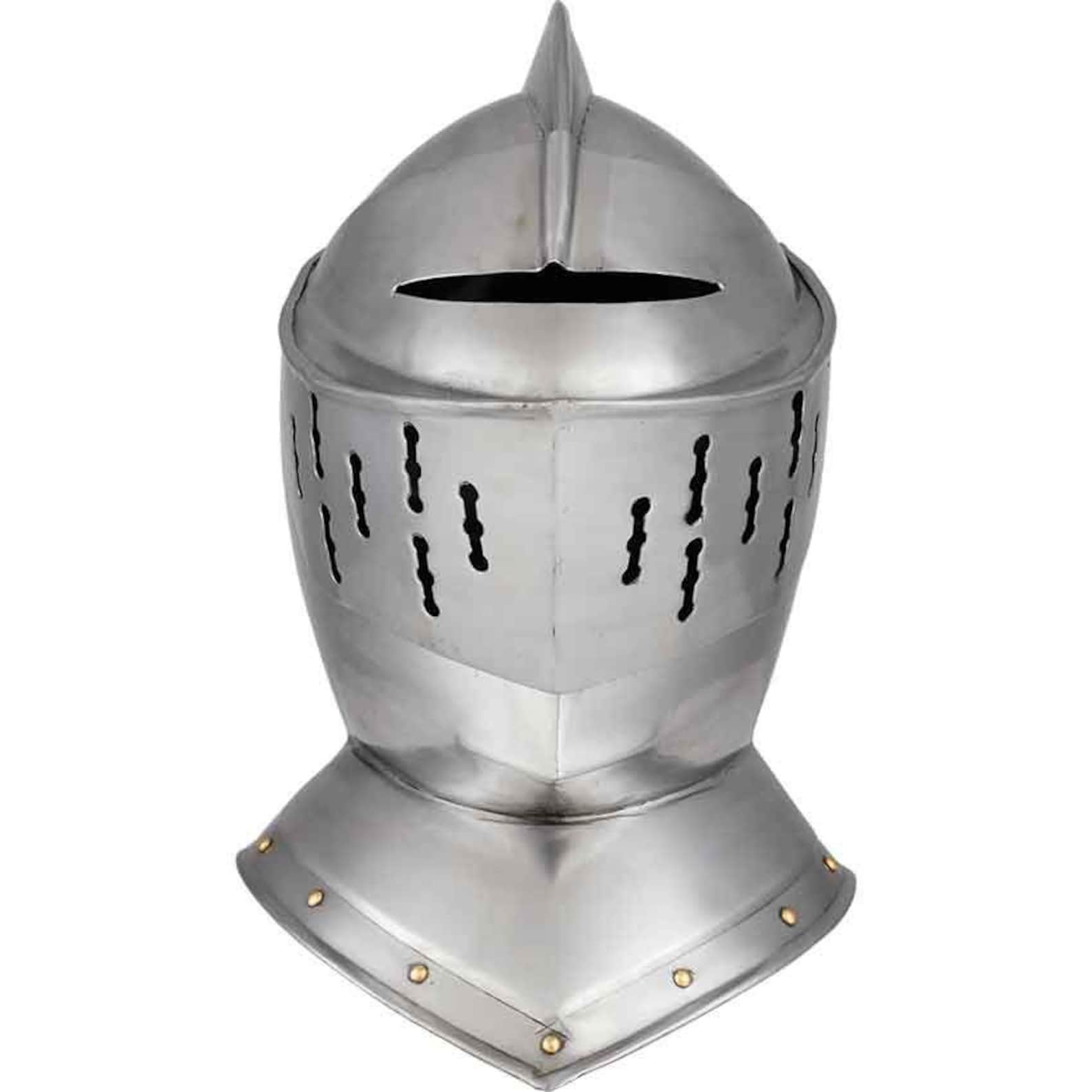 Medieval Steel Close Helmet – Full Face Visor Armet With Riveted Neck ...