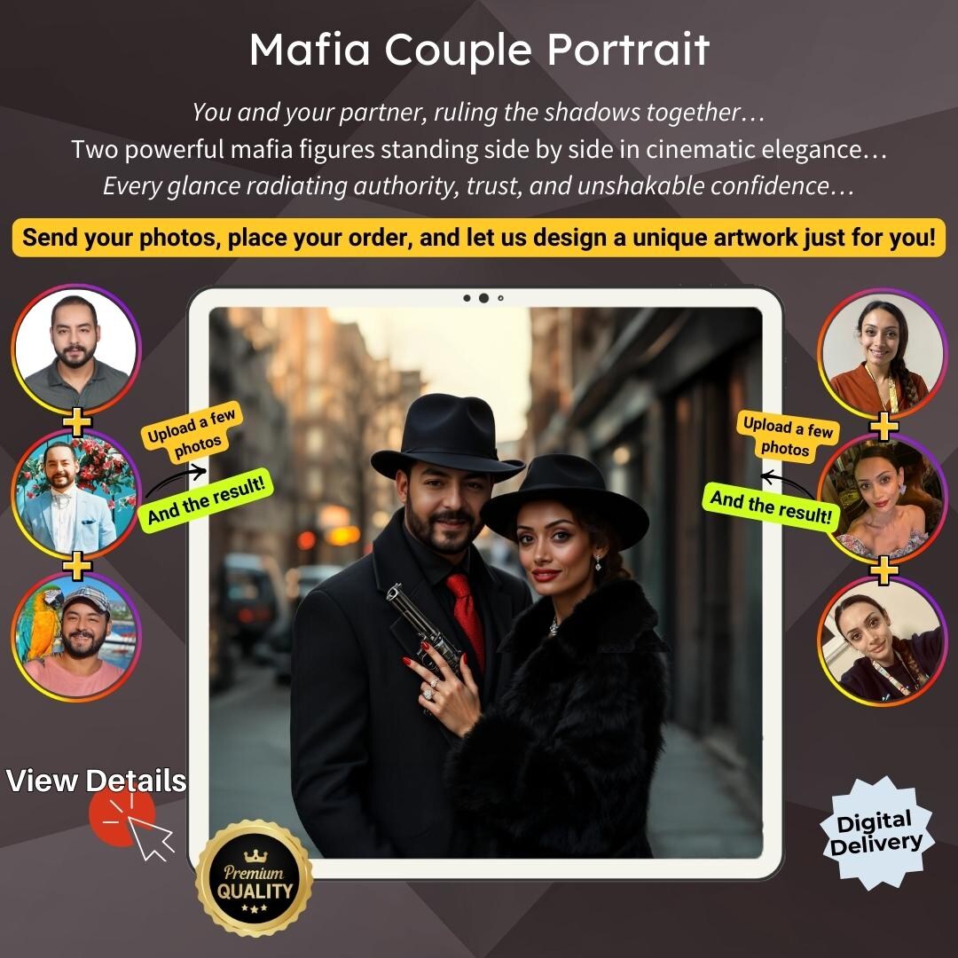 Custom Mafia Couple Portrait | Personalized Powerful Artwork | Unique ...