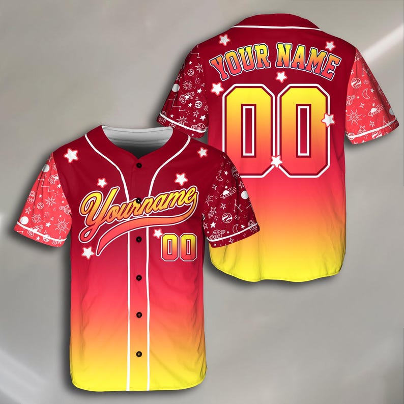 Custom Gradient Baseball Jersey With Name, Number, Personalized Star ...