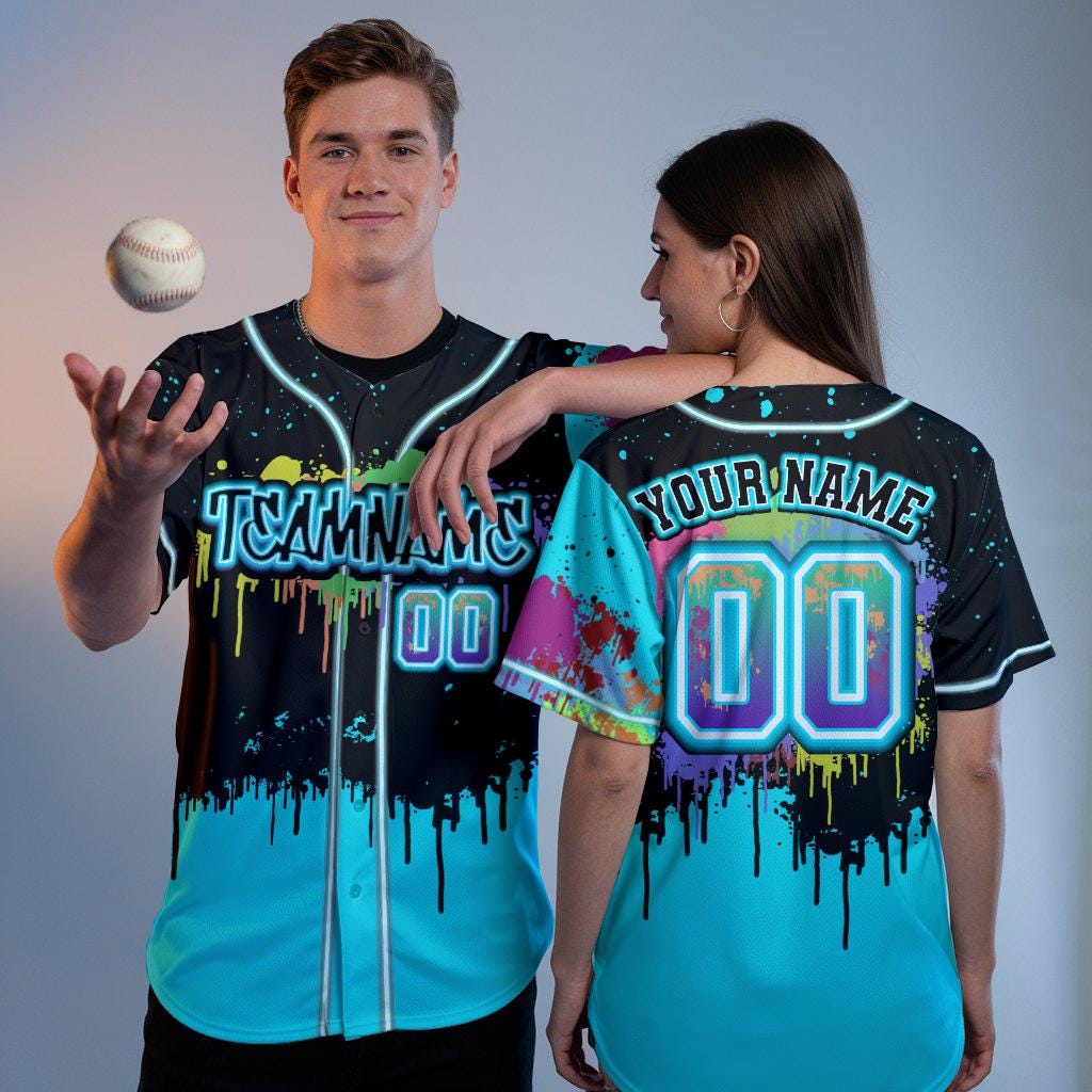 Custom Glow Neon Graffiti Drip Baseball Jersey, Personalized Team ...