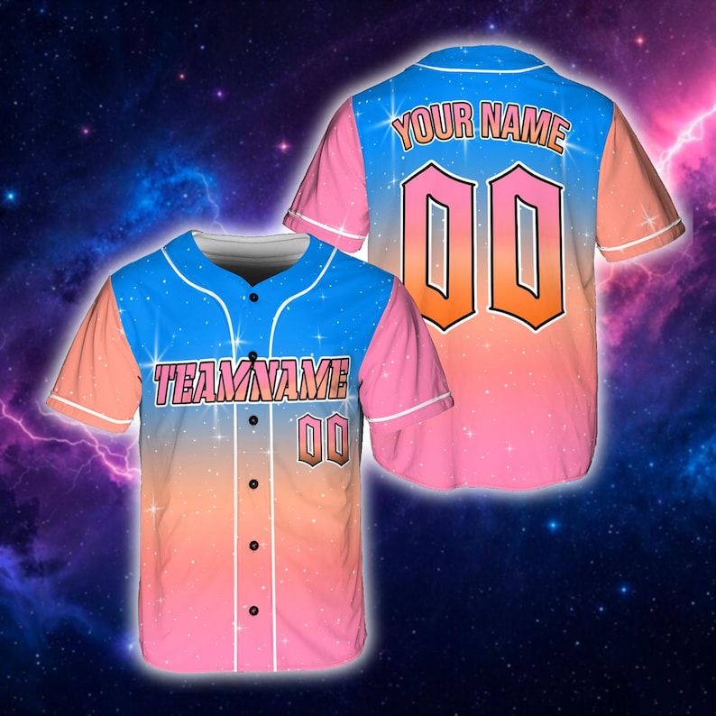 Custom Neon Galaxy Gradient Baseball Jersey Cosmic Look, Personalized ...