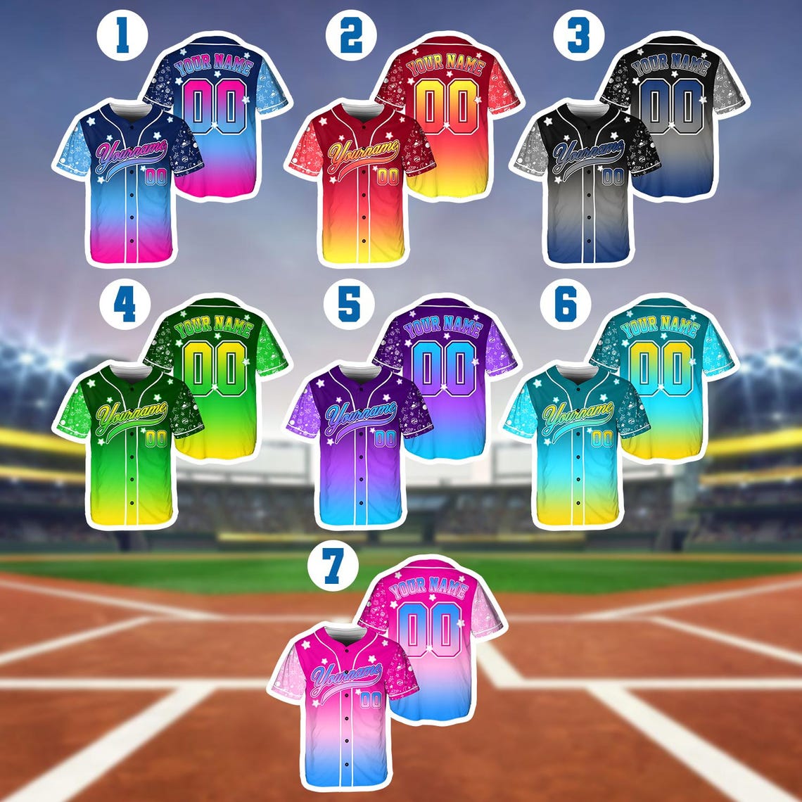 Custom Gradient Baseball Jersey With Name, Number, Personalized Star ...
