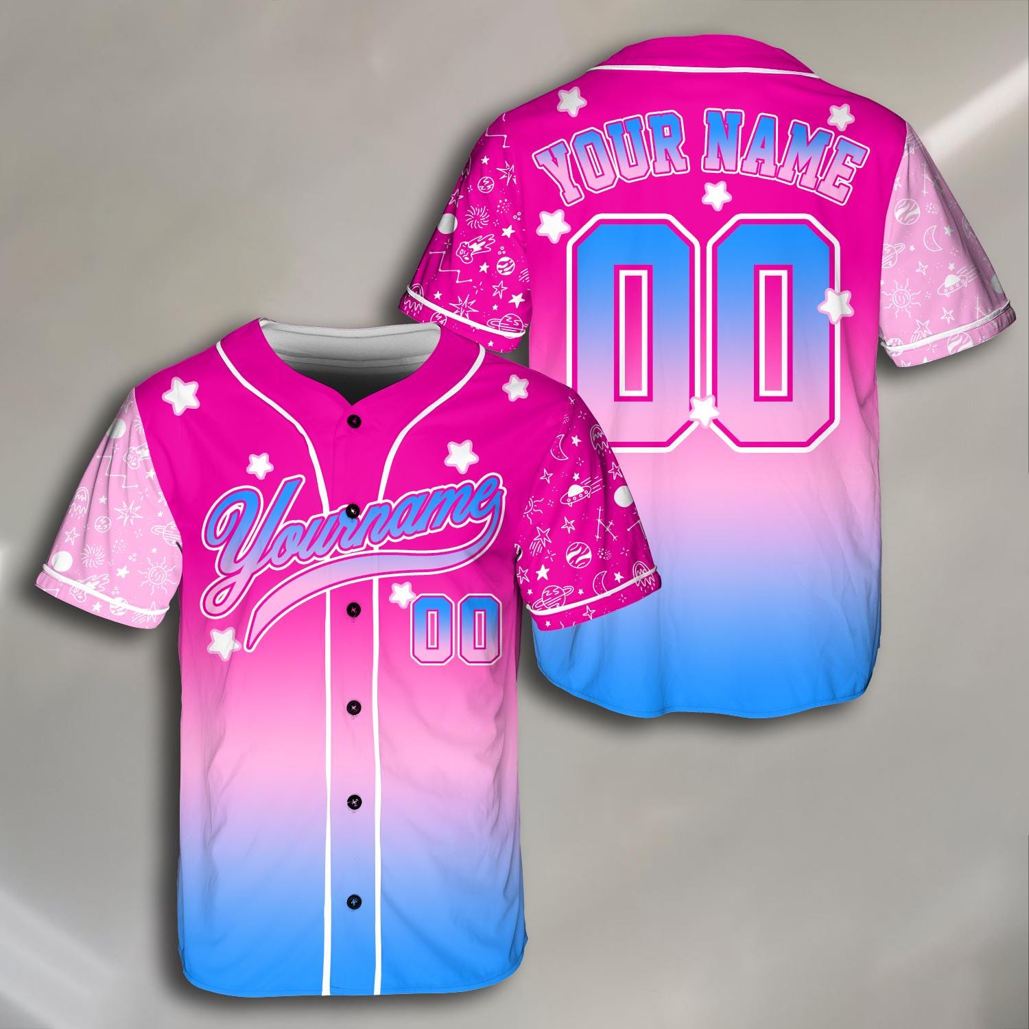 Custom Gradient Baseball Jersey With Name, Number, Personalized Star ...