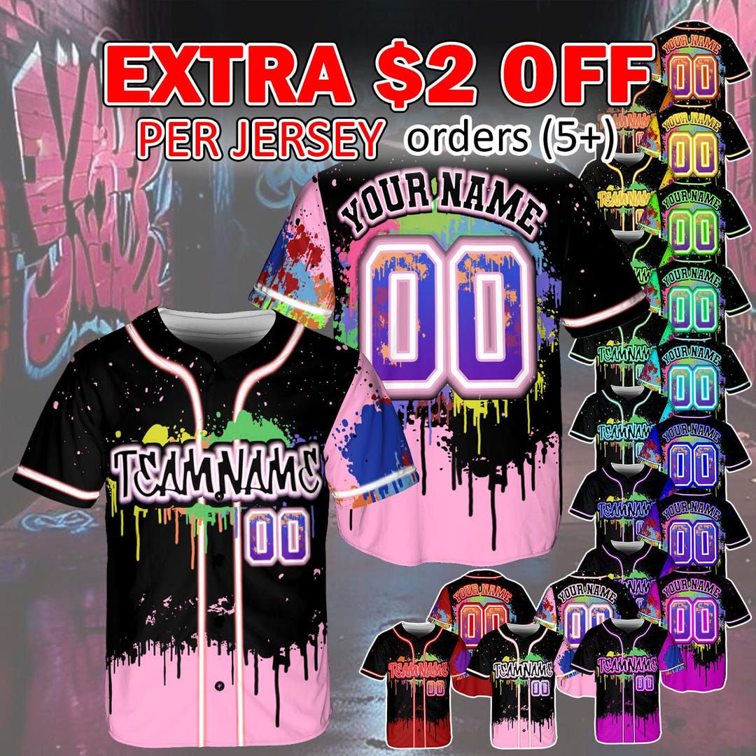Custom Graffiti Drip Baseball Jersey, Personalized Neon Team Uniform ...