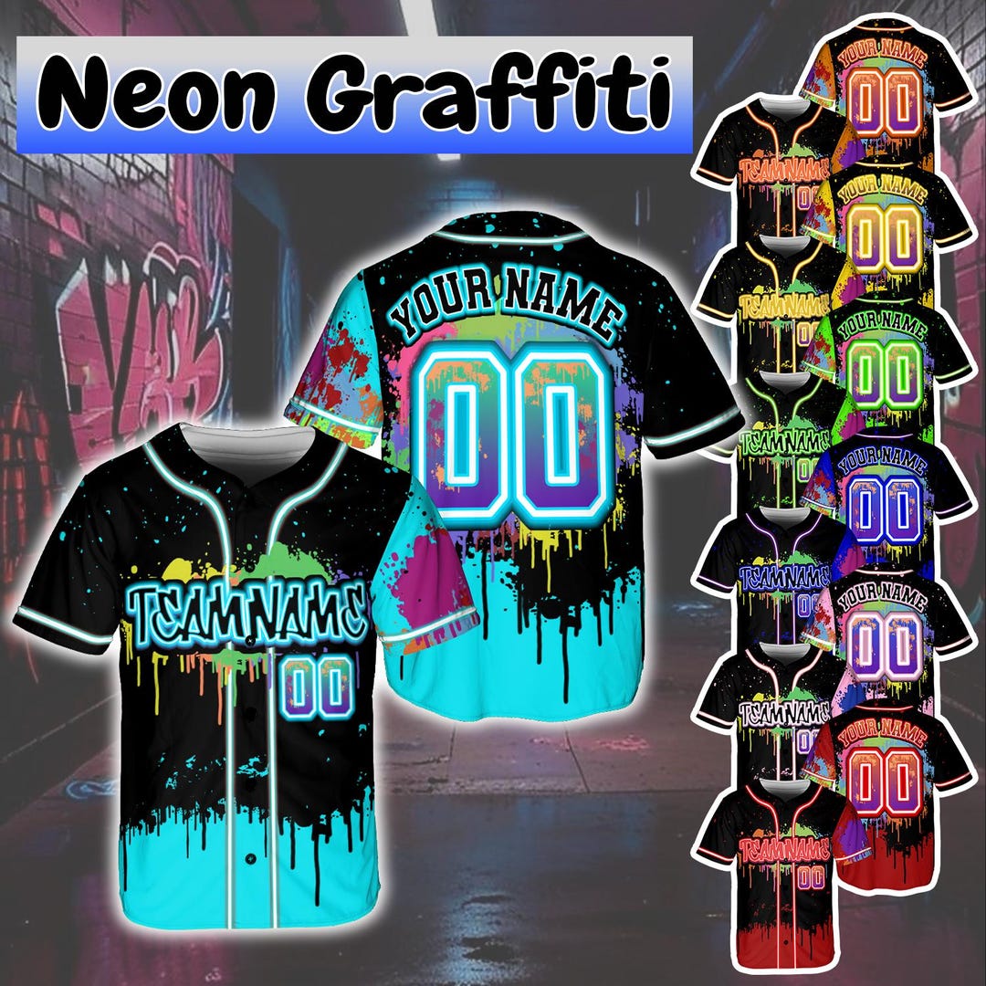 Custom Vibrant Neon Graffiti Dripping Baseball Jersey, Personalized ...