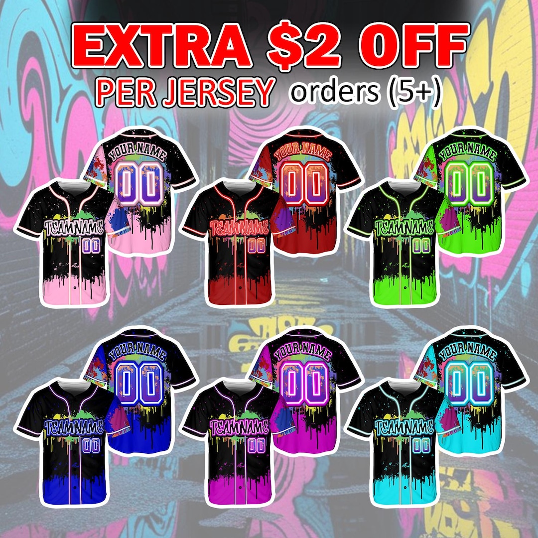 Custom Glow Neon Graffiti Drip Baseball Jersey, Personalized Team ...