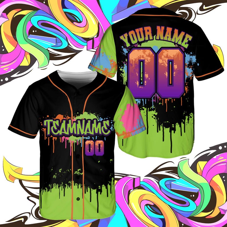 Custom Color Graffiti Drip Baseball Jersey for Team: Personalized Spray ...