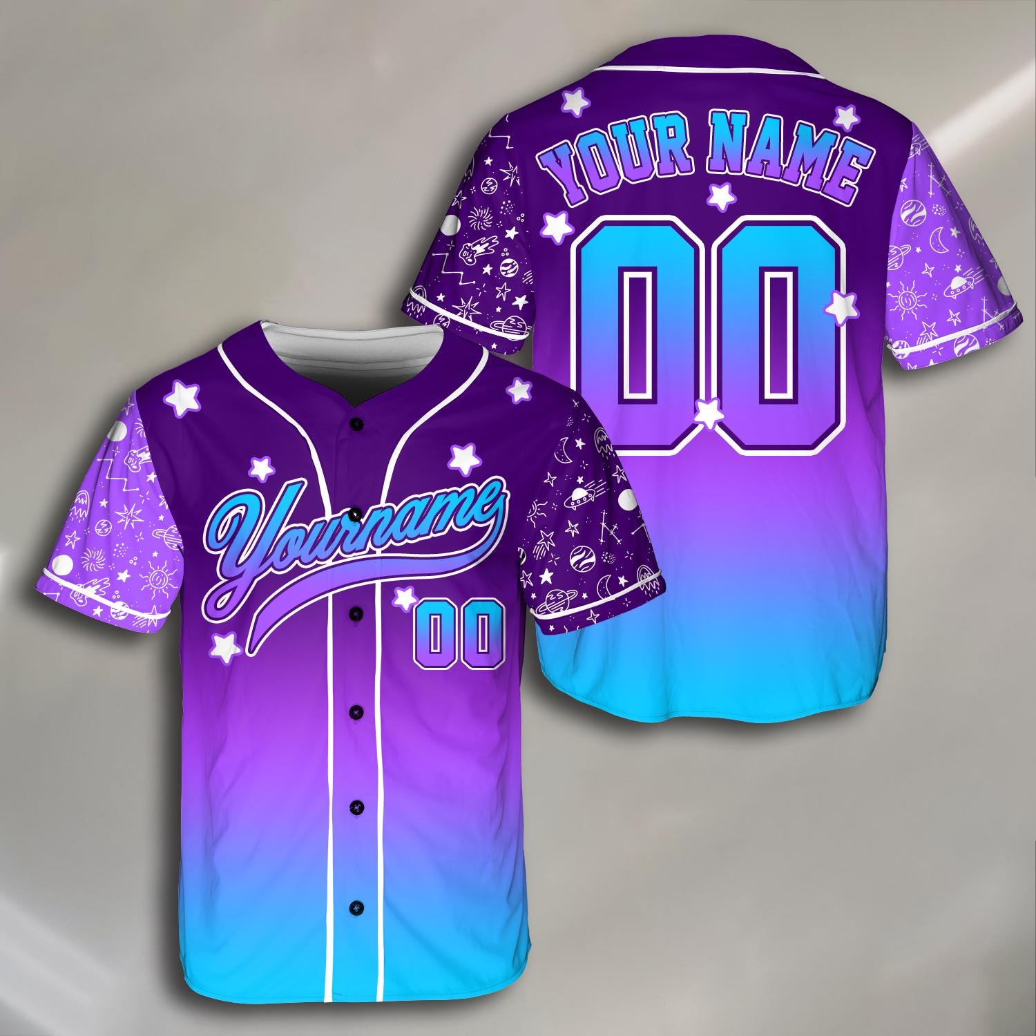 Custom Gradient Baseball Jersey With Name, Number, Personalized Star ...