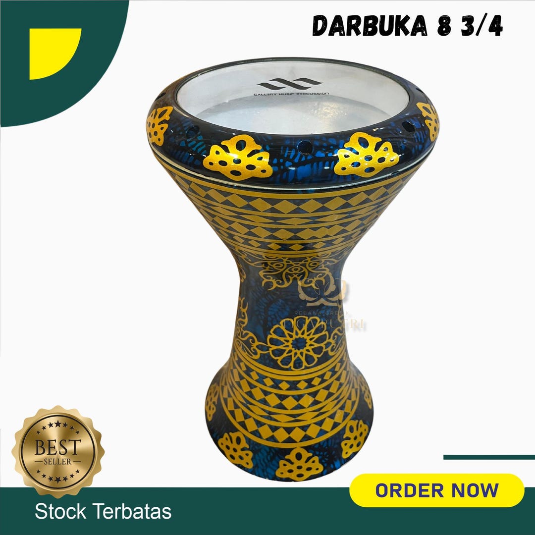 8.75" Darbuka Drum – Blue and Gold Doumbek Tabla, Arabic Percussion ...