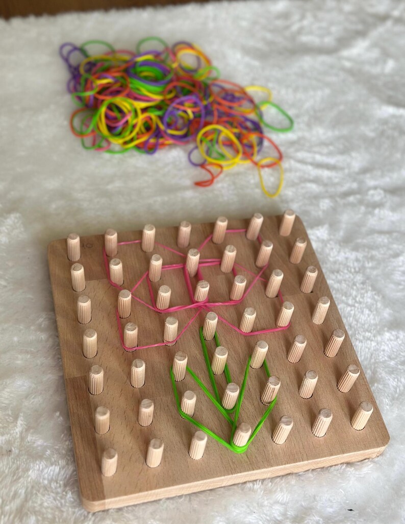 Montessori Wooden Geo Board- Fine Motor Skilla Creative Play Toy With ...