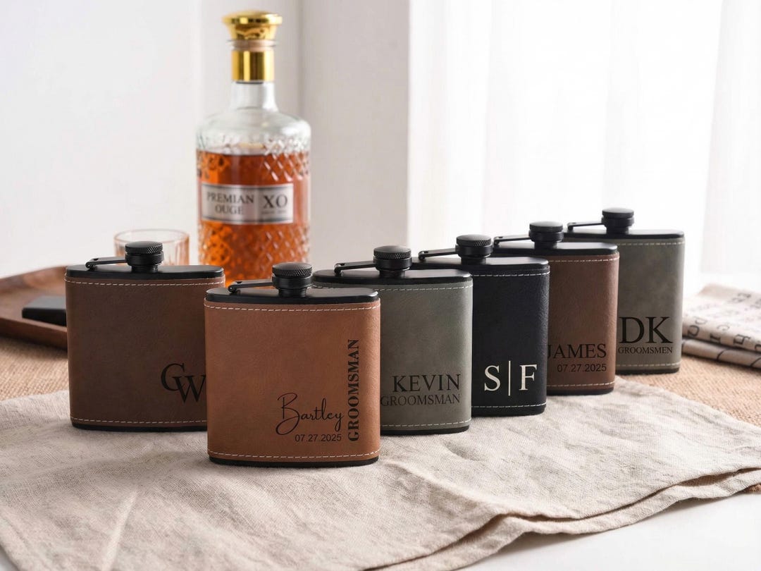 Personalized Engraved Leather Flask for Men, Groomsmen Gifts, Custom ...