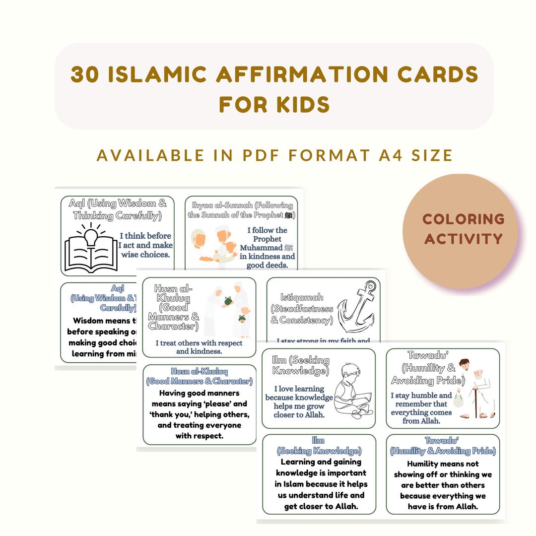 30 Islamic Affirmation Cards for Kids Printable | Positive Muslim ...