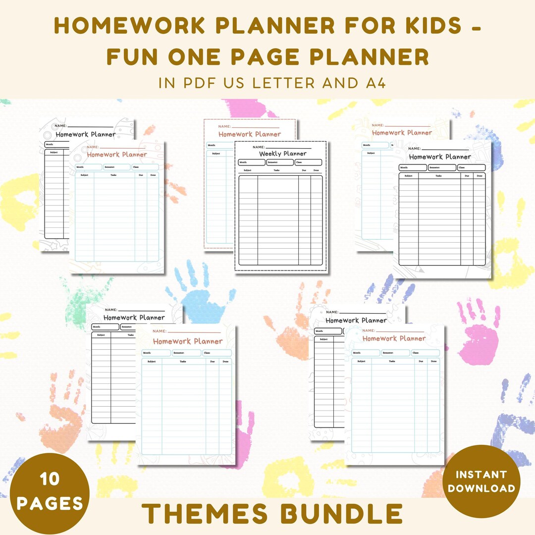 Bundle Homework Planner Printable, Themed Planners, Homeschool Homework ...