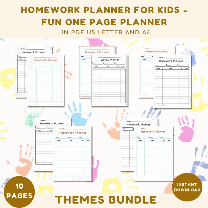 Bundle Homework Planner Printable, Themed Planners, Homeschool Homework ...
