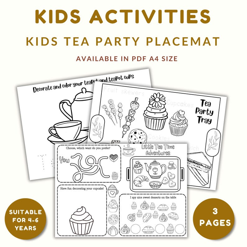 Kids Tea Party Coloring Sheet With I Spy and Maze | Printable Teatime ...