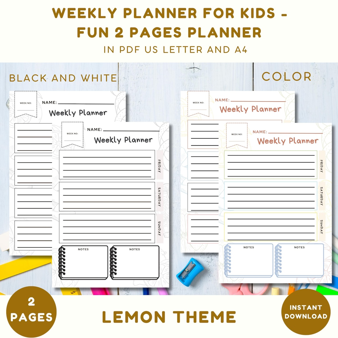 Student Weekly Planner Printable, Lemon Theme Planner, Homeschool ...