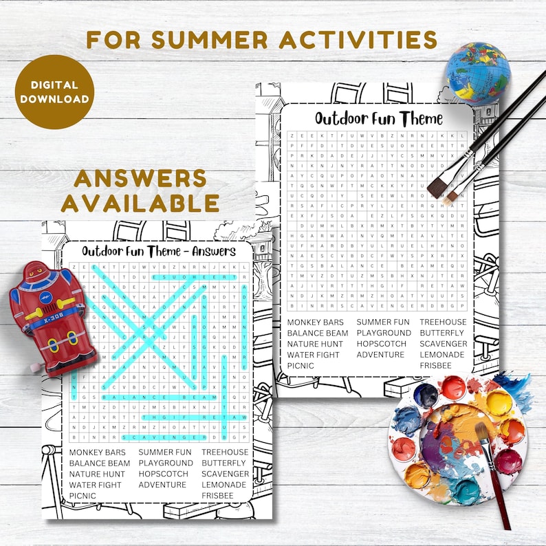 Summer Word Search for Kids Bundle, 8 Fun Printable Puzzles for Ages 4 ...