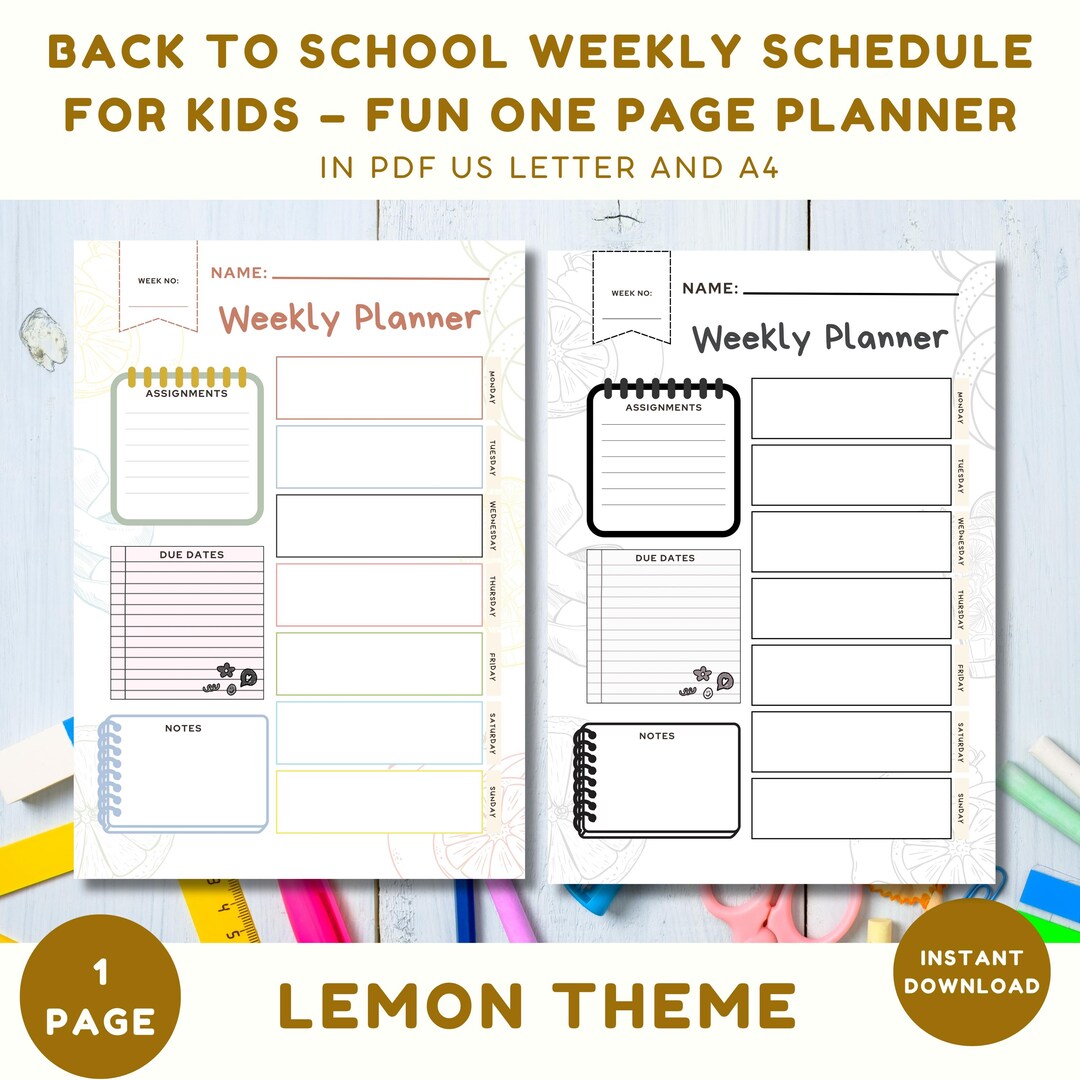 Weekly Planner Printable, Lemon Theme Planner, Homeschool Weekly ...